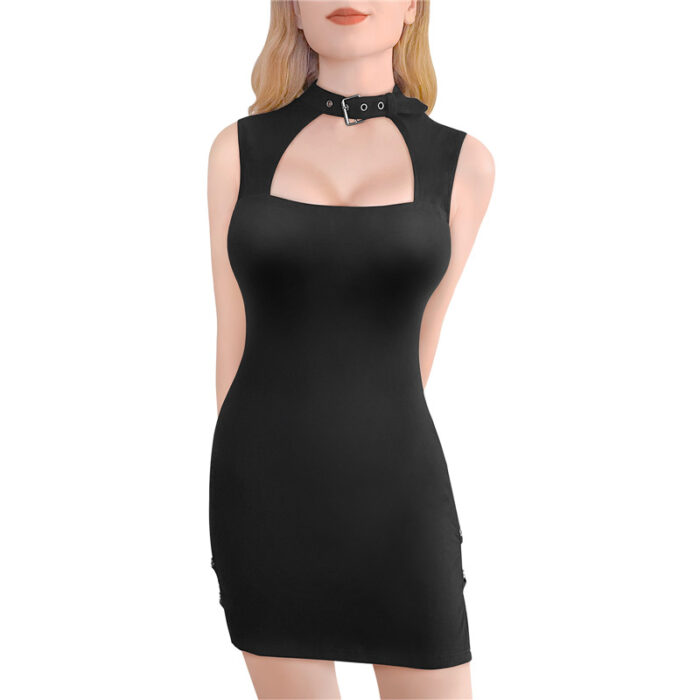 Cyber Goth Bodycon Collared Mini Dress - LittleForBig Cute & Sexy Products