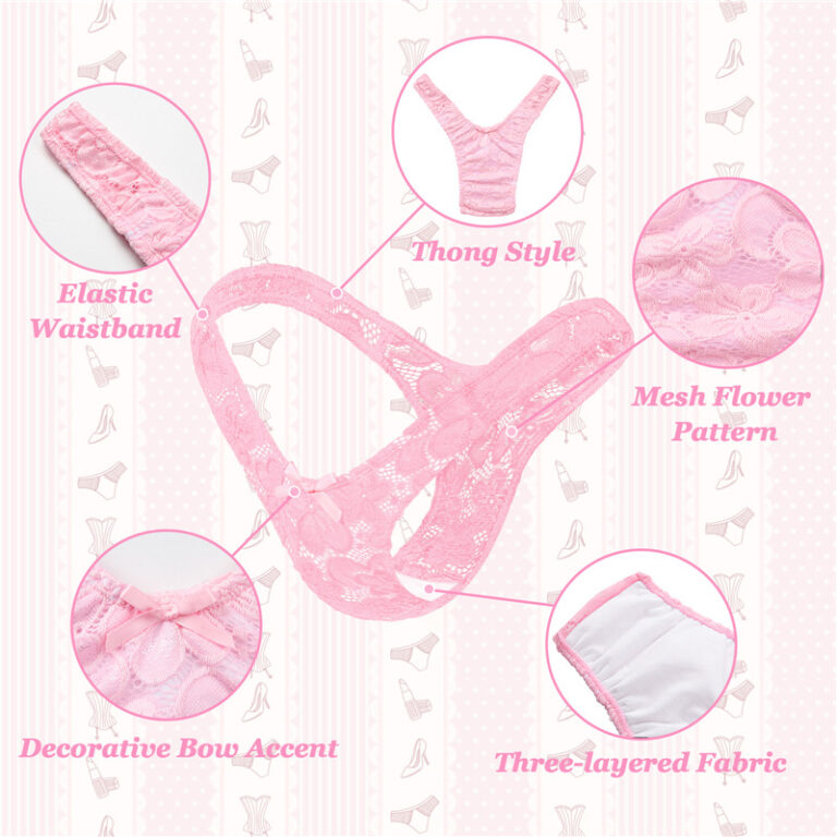 Mesh Flower Thong Tucking Gaff Panties Pink - LittleForBig Cute & Sexy ...