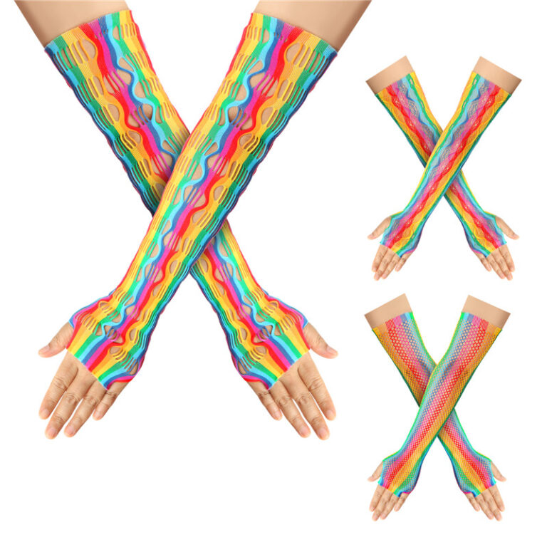 Rainbow Fishnet Long Gloves 3 Pairs Set - LittleForBig Cute & Sexy Products