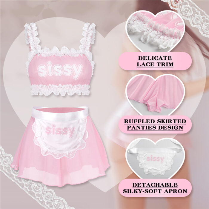 SissyUniversity Maid See-through Bralette Skirted Panties Set Pink - LittleForBig Cute & Sexy ...