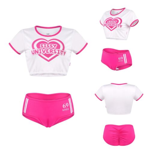 SissyUniversity Sorority Gym Camel Toe Tucking Gaff Shorts Set ...